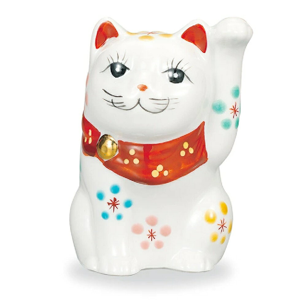 サイズ：幅6×奥行6×高さ10cm 素材：磁器 生産地：日本 九谷焼で作られた華やかな招き猫です。 「千客万来」「商売繁盛」「金運招福」「開運招福」「病を防ぐ魔除け」などの願いを込めて飾られます。 右手を挙げているものは金運、左手を挙げてい...