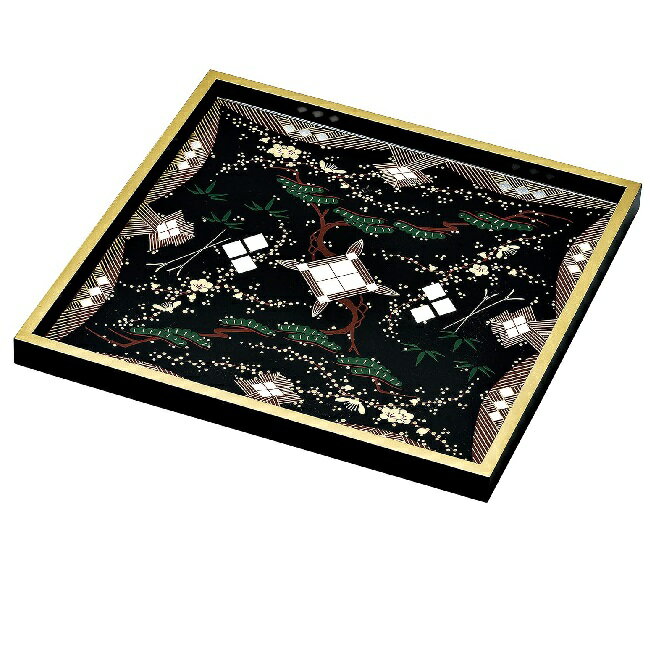 サイズ: 33.0×33.0×2.1cm 素材: 木材繊維(MDF)製 塗種: カシュー塗 原産国:日本 会津絵は、艶やかな色調で桧垣、松竹梅などを組み合わせた会津独自の漆絵。 松は常に変わらぬ清節、竹は風雪に耐えて平安、梅は寒さの中の清香...