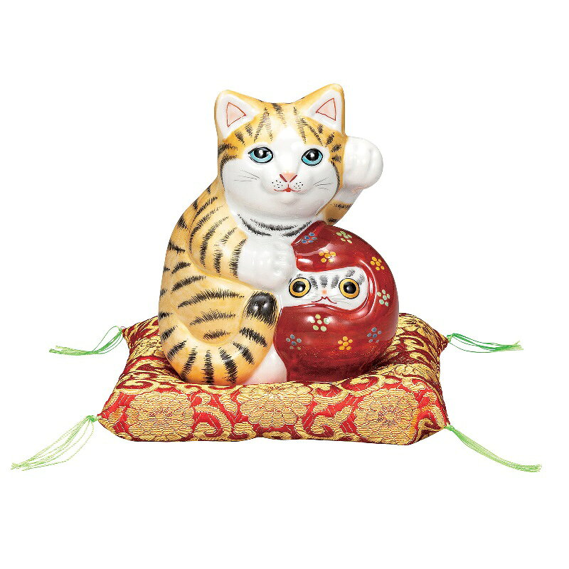 サイズ：幅12.5 奥行9 高15.5(cm) 素材：磁器 生産地：日本 九谷焼で作られた華やかな招き猫です。「千客万来」「商売繁盛」「金運招福」「開運招福」「病を防ぐ魔除け」などの願いを込めて飾られます。 右手を挙げているものは金運、左手...