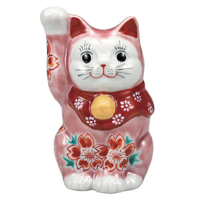 サイズ：幅6.5 奥行6 高11.5(cm) 素材：磁器 生産地：日本 九谷焼で作られた華やかな招き猫です。「千客万来」「商売繁盛」「金運招福」「開運招福」「病を防ぐ魔除け」などの願いを込めて飾られます。 右手を挙げているものは金運、左手を...