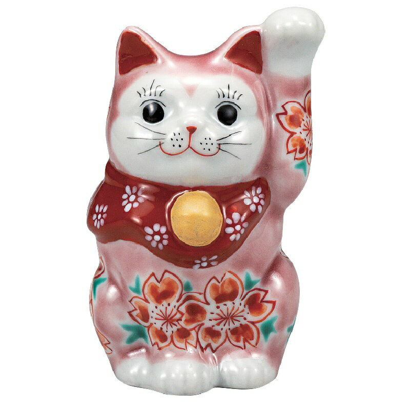 サイズ：幅6.5 奥行5.5 高10.2(cm) 素材：磁器 生産地：日本 九谷焼で作られた華やかな招き猫です。「千客万来」「商売繁盛」「金運招福」「開運招福」「病を防ぐ魔除け」などの願いを込めて飾られます。 右手を挙げているものは金運、左...