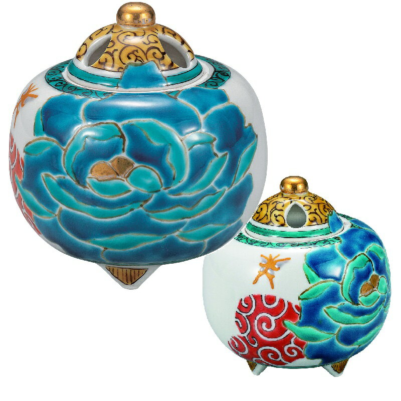 サイズ：径10 高10 (cm) 素材：磁器 生産地：日本 九谷焼の香炉は、九谷五彩を用い様々な技法で絵付をした陶磁器製の香器です。 お香を焚いて香りを楽しむ他、香炉自体が美しいため、花瓶や置物のように飾るだけでも空間を彩ることができます。...