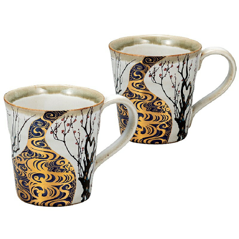 サイズ：径8.3 高8.5 (cm) 素材：陶器 生産地：日本 九谷焼のマグカップを2つセットにした商品です。 コーヒーやスープ、ホットミルクやお茶等どんな飲み物でも使い勝手がよい器です。 結婚祝いや結婚記念日、陶器婚式や磁器婚式、銀婚式や...