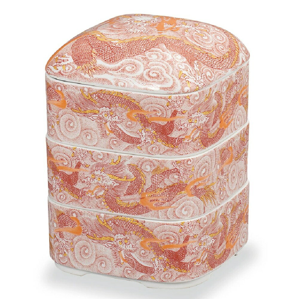 サイズ：前幅14×奥行14×高さ19cm 素材：磁器 生産地：日本 九谷焼で作られた重箱です。 磁器の重箱は高級感と機能性を兼ね備え、お正月や特別な日の料理だけでなく、普段の食卓やパーティー、保存容器としても幅広く活用できる万能な器です。 ...