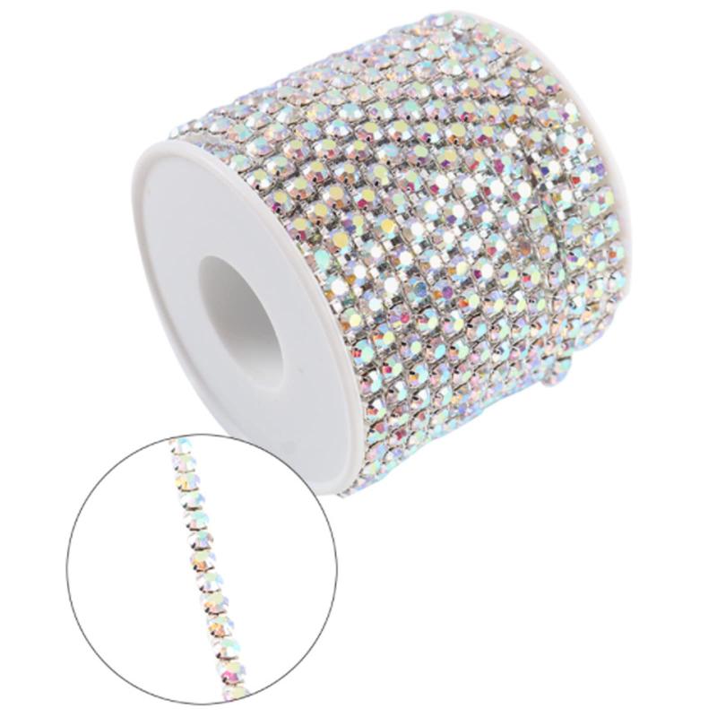 ダイヤストーンチェーン クリスタルチェーン 1巻セット 巻き クリスタル 基礎パーツ デコレーション アクセサリー DIY 手芸 手作り用品 衣類 帽子 シルバー 10M 2mm