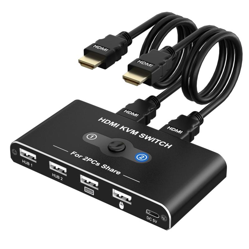 KVMスイッチ DMI 2入力1出力 パソコン2台モニター1台切り替え 1台のプリンターを2台のパソコンで使用 キーボード/マウス/プリンター/他のデバイス対応 USBスイッチ