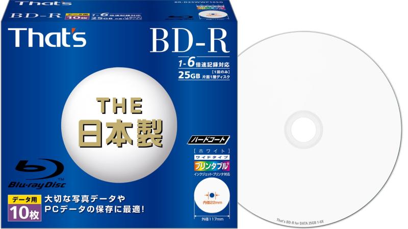 That's ブルーレイディスク BD-R データ用 1-6倍速 25GB 日本製 ハードコート仕様 ワイドプリンタブル白 5mmPケース10枚入 BR-D2WP10SGメーカー型番:BR-D2WP10SG品種:BD-R容量:25GB記録速...