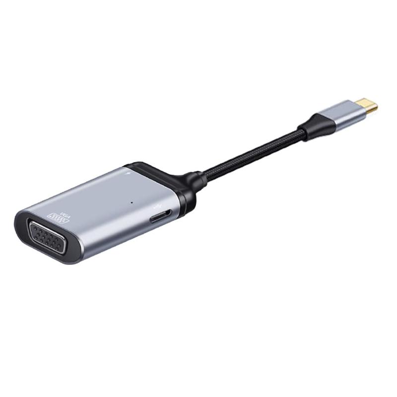 USB Cハブ、USB C - VGA/USB Cデータ/PD6 高速充電3イン1マルチポートアダプターサポートディスプレイ/データ/充電同時動作。USB-C Type C - VGA RGBコンバーター DTVアダプター 60hz 108...