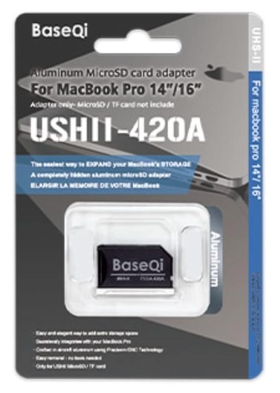 BaseQi USII-420A 高精度 アルミニウム製 MicroSD カード アダプター (MacBook Pro 14" 16" 2021 M1 2022 M2 2023 M3 2024 M4) US2 US-2 ...