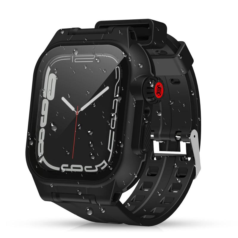 NIKAMI Apple Watch 45mmケース バンド 一体 アップルウォッチ45 バンド カバー 落下衝撃 吸収 シリコンバンド 柔らかい スポーツに向け 装着簡単Apple Watch Series 7に対応（ブラック 45mm）
