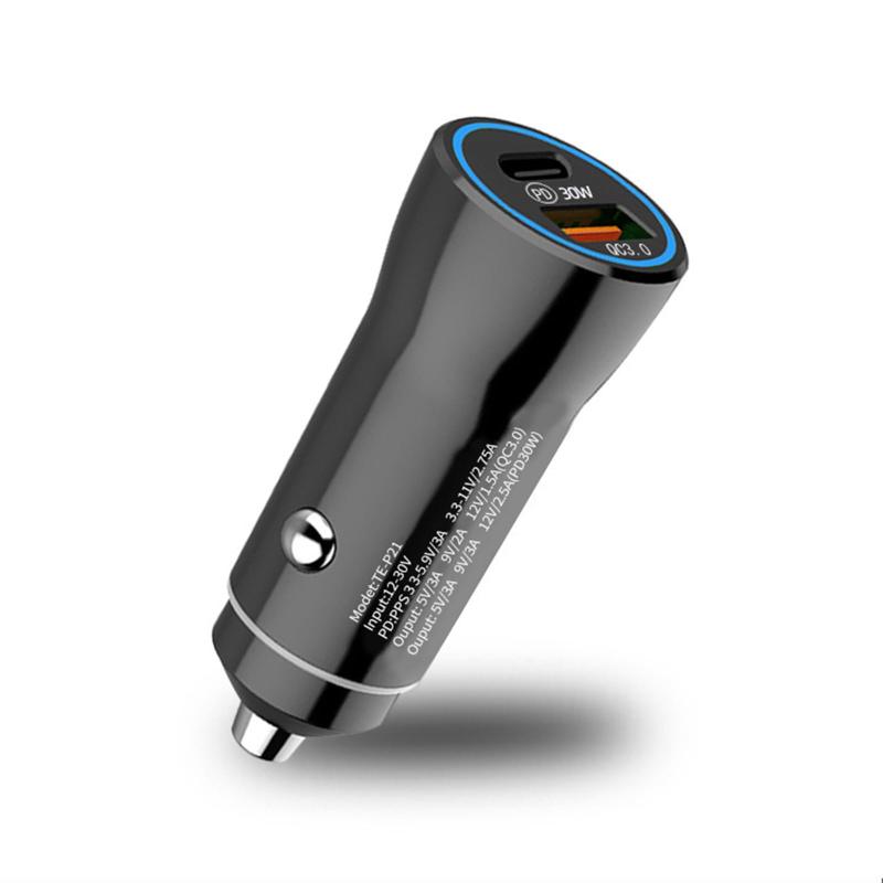 USB-Cカーチャージャ USB C 車載充電器 30W PD 2ポート A+C 急速充電 PD30W/QC3.0 超小型 -Phone16/15/14/13/11/X-peria/G-alaxy/i-Padなどに対応 ブラックPD/QC3...