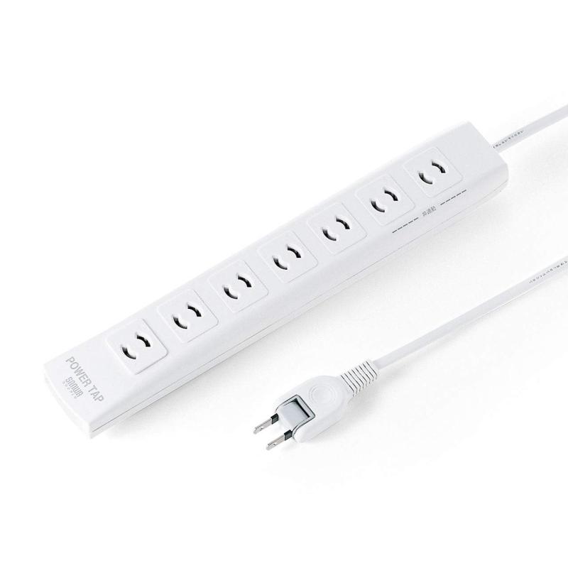 ダイレクト 電源タップ 7個口 雷ガード マグネット付き 一括スイッチ 抜け止めコンセント 配線しやすい180°スイングプラグ ホワイト PSE取得 700-T033_34