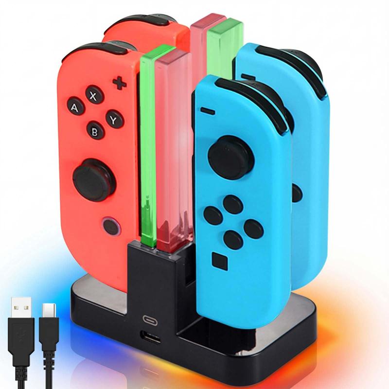 ジョイコン 充電 スタンド Switch用, ジョイコン用 充電器,ニンテンドースイッチ用 4 in 1 Switchコントローラー 充電ドック,同時充電可能, ホルダー チャージャー 充電指示LED付き