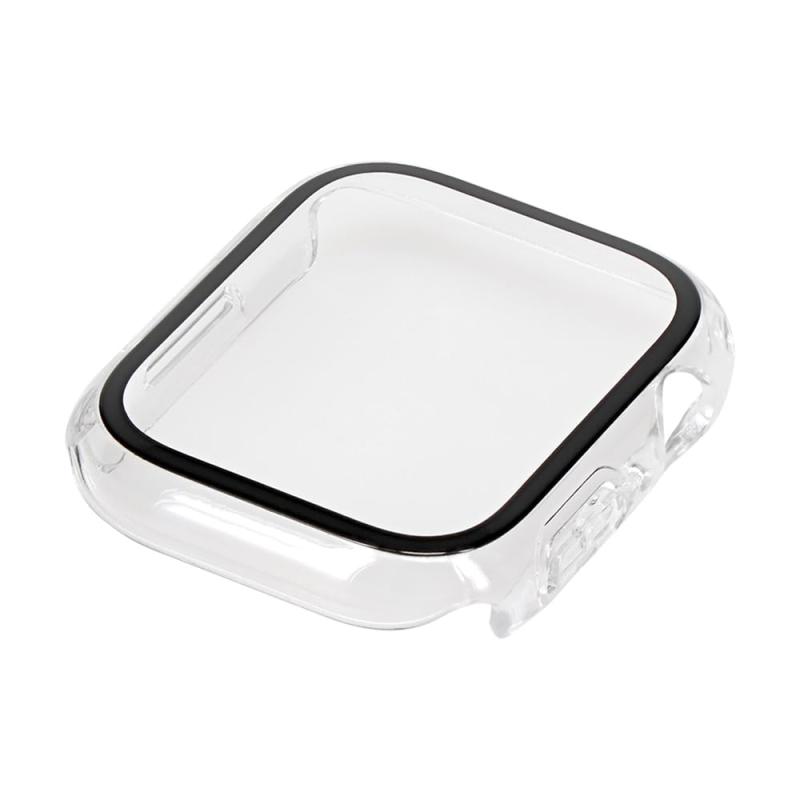 Apple Watch 44mm 45mm 対応 保護カバー ガラスフィルム 一体型 画面保護 表面硬度9 画面が鮮明 TACTIX（タクトナイン） ブラック クリア OWL-AVTACApple Watchを保護するガラス一体型ケース:本...