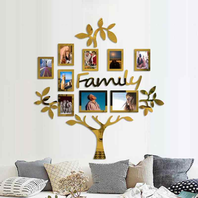 ファミリーツリー 壁装飾 3Dアクリルミラー＆フォトフレーム ウォールステッカー フォトギャラリーキット 寝室・リビング・オフィス・新居ギフトに (ブラック)