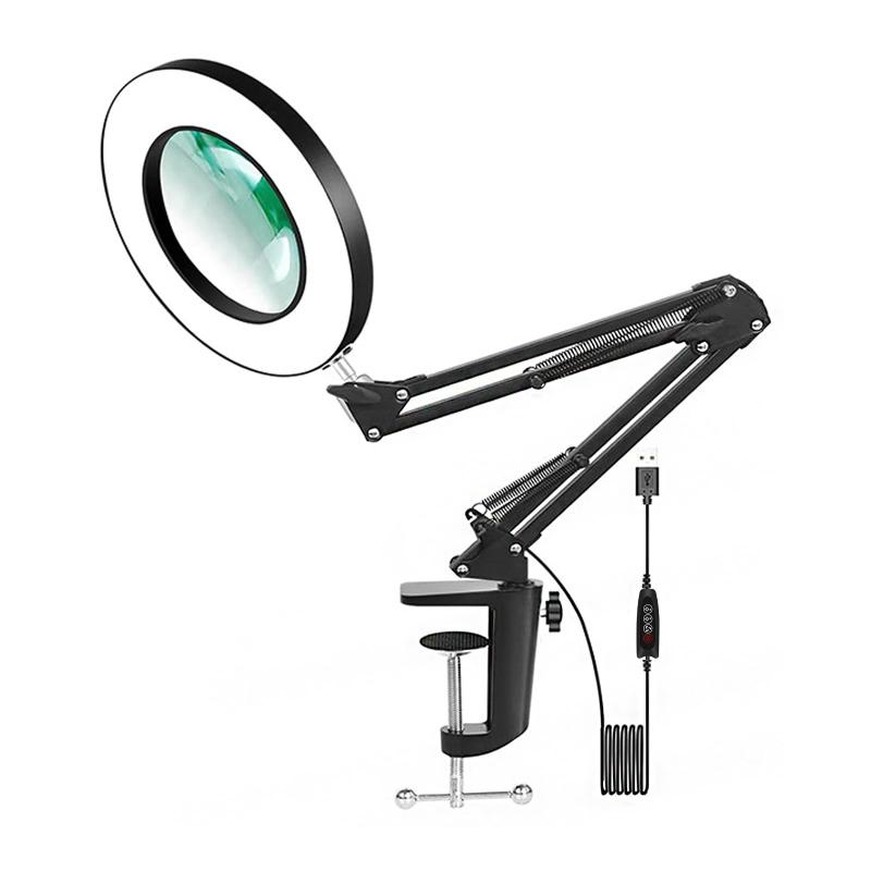 拡大鏡 スタンド クリップ式 ルーペスタンド 卓上ルーペ LEDライト付き USB給電 角度調整可能 目に優しい 多用途 読書/作業/手芸用拡大鏡 スタンド