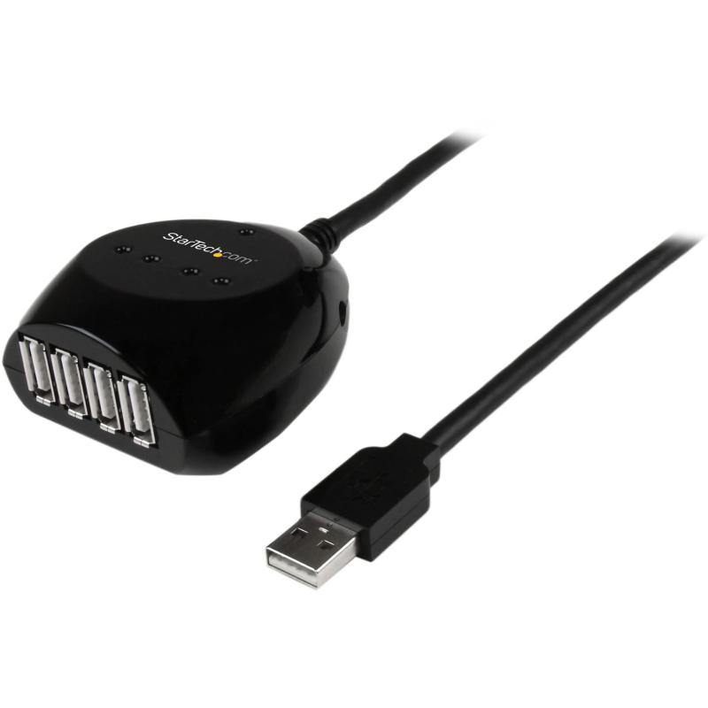 StarTech.com USB 2.0 アクティブ延長ケーブル/リピーター(15m) &amp; 4ポートUSBハブ Type-A(オス) - 4x Type-A(メス) USB2EXT4P15Migh Speed USB 2.0互換。4...