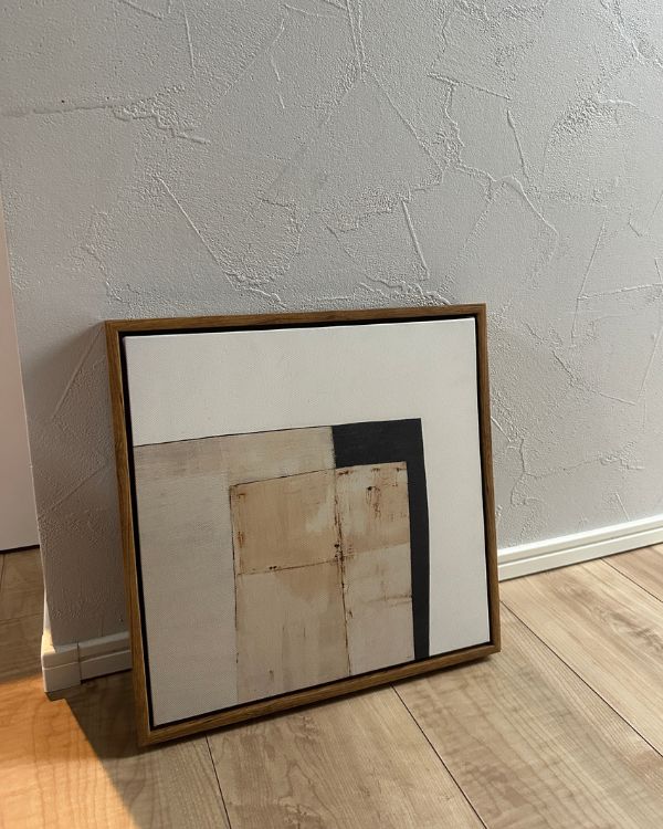 キャンバスアート 抽象画 モダン ベージュ モノトーン 壁掛け アートパネル ファブリックパネル ウォールアート 北欧 韓国インテリア 海外インテリア シンプル 軽量 フレーム付き ブラックフレーム 30×40 寝室 リビング ダイニング ...