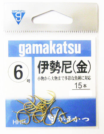 商品説明軸太でしっかりした鈎です。鈎先は鋭く少し内向きで、外れにくくなっています。どんな大物が食いついても安心です。●平打Gamakatsu　ISEAMAがまかつ　伊勢尼●品番：12-209●号数：15●入数：7本●カラー：金詳細はこちら/...