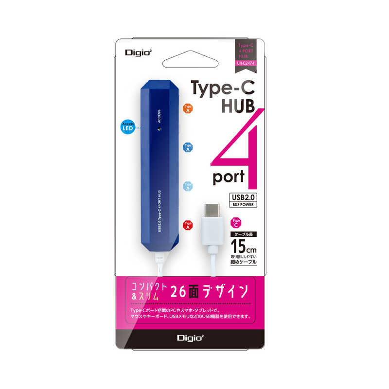 【商品解説】・USB2．0　Type−C　4ポートハブ・Tye−Cポート搭載のPCやスマホ・タブレットでマウスやキーボード、USBメモリなどのUSB機器を使用できます・USB充電器などの充電機器に接続して使用しないで下さい。故障の原因となり...