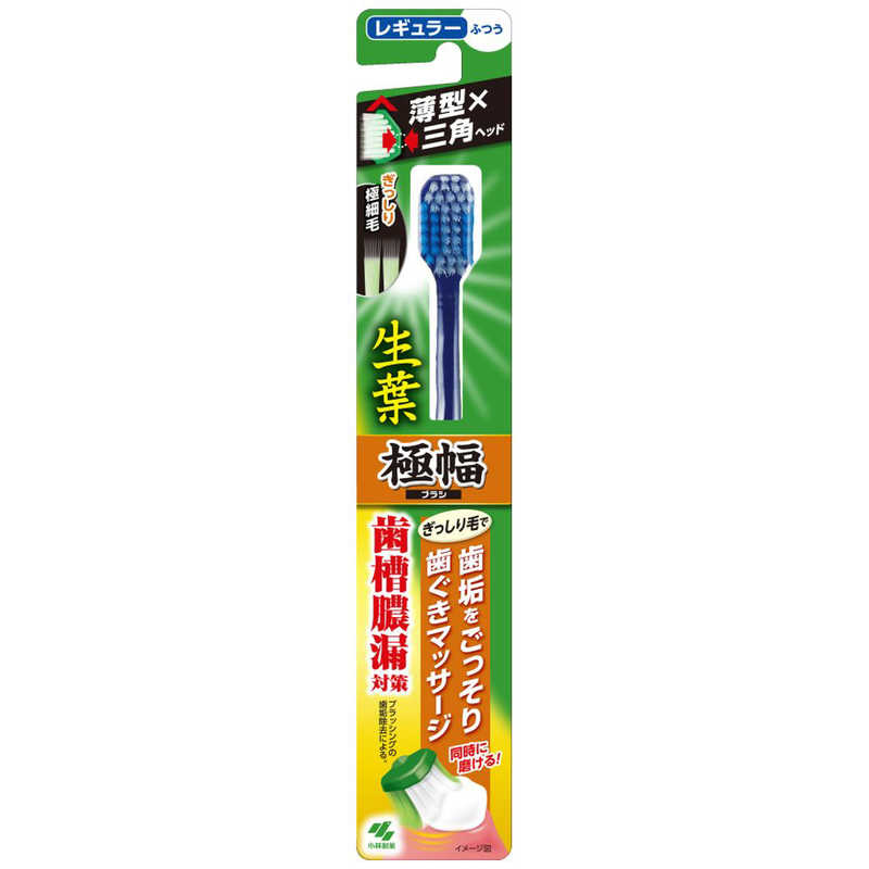 【商品解説】●幅広ヘッドなので歯ぐきをマッサージできる歯槽膿漏対策歯ブラシ●奥歯の歯垢もしっかり除去【スペック】●型式：（ショウヨウゴクハバブラシフツウ）●JANコード：4987072036648ブランド名：生葉タイプ：ふつう入数：1ヘッド...