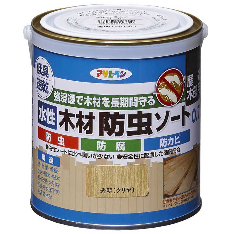 【商品解説】●水性タイプの木部用防虫防腐処理●浸透性に優れ、長時間木材を保護します●用途： 杭、板塀、溝板などの屋外未塗装木部の防虫・防●土台、根太、根太受、床東、大引などの床下未塗装木部の防虫・防●規格： 0．7●色： クリ●横（mm）：...