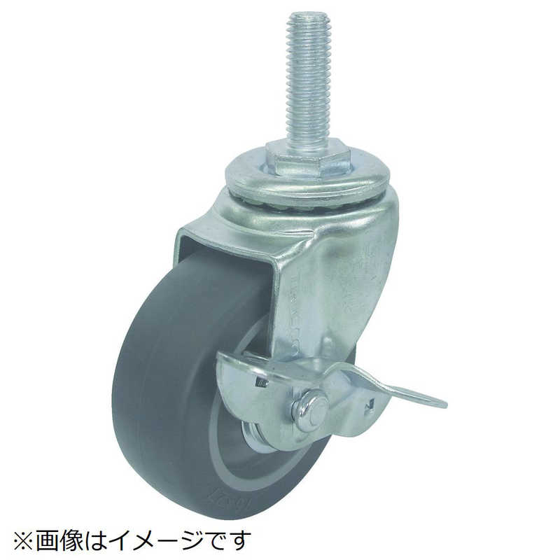 【商品解説】●走行音が静かで、床にスリップ痕が付きません。●床面を汚しません。【仕様】許容荷重（kgf）：51、車輪径D（mm）：100、車輪幅（mm）：27、取付高H（mm）：126、軸長L（mm）：40、ねじT：M16、ねじピッチ（mm...
