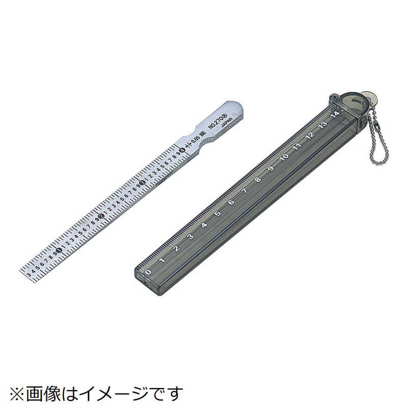 【商品解説】●厚さのテーパーを利用してすき間測定を行うゲージです。●携帯に便利なプラスチックケース入です。【用途】・溝・すき間などの測定。【仕様】長さ（mm）：160、測定範囲（mm）：0．4〜6．0（0．05目盛）、質量（g）：63器差：...