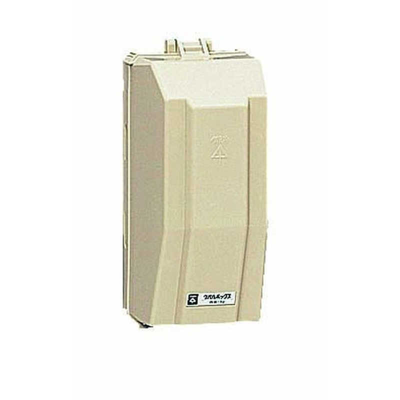 【商品解説】●プラスチック製防雨ボックス●タテ型●色： ベージュ●取付スペースELB： 2P 30AF×1●ボックス外形寸法（mm）（屋根・突起部等含）： タテ212×ヨコ93×フカサ106●有効フカサ： 82●バンド通し穴： 有（側面）●...