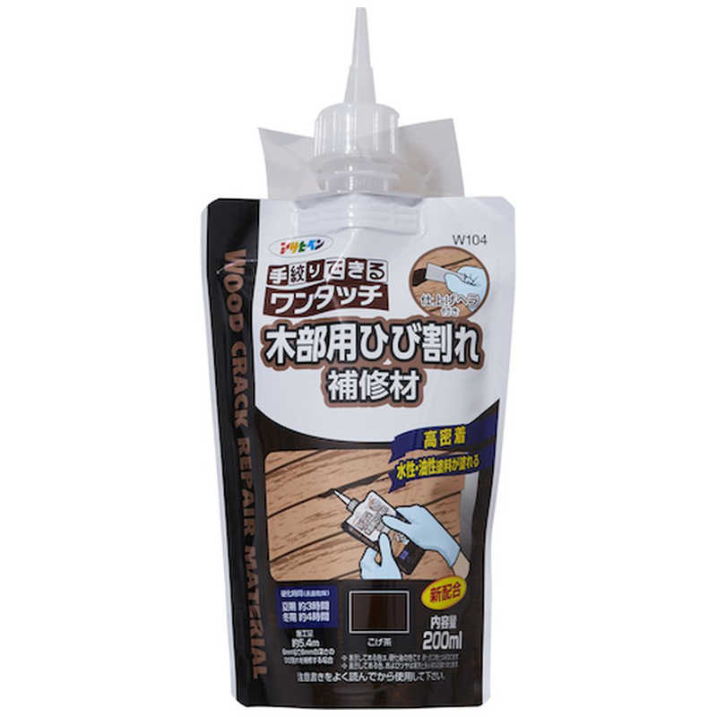 【商品解説】手絞りできるワンタッチ式！●仕上げヘラ付き●高密着●水性●油性塗料が塗れる●パウチ容器なので、補修箇所に直接手で中身を押し出して使えます。●密着力が強く、耐久性に優れた木部用補修材です。●耐候性に優れ、雨水の浸入から住まいを守り...