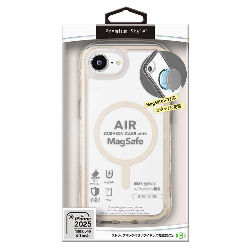 【商品解説】各種MagSafeアクセサリーに対応した360°エアクッション構造でiPhone本体を衝撃から守る2025年 iPhone 6.1inch 1眼カメラ用 エアクッションケースです。側面のTPU素材が2層構造で内側は硬質なTPU素...