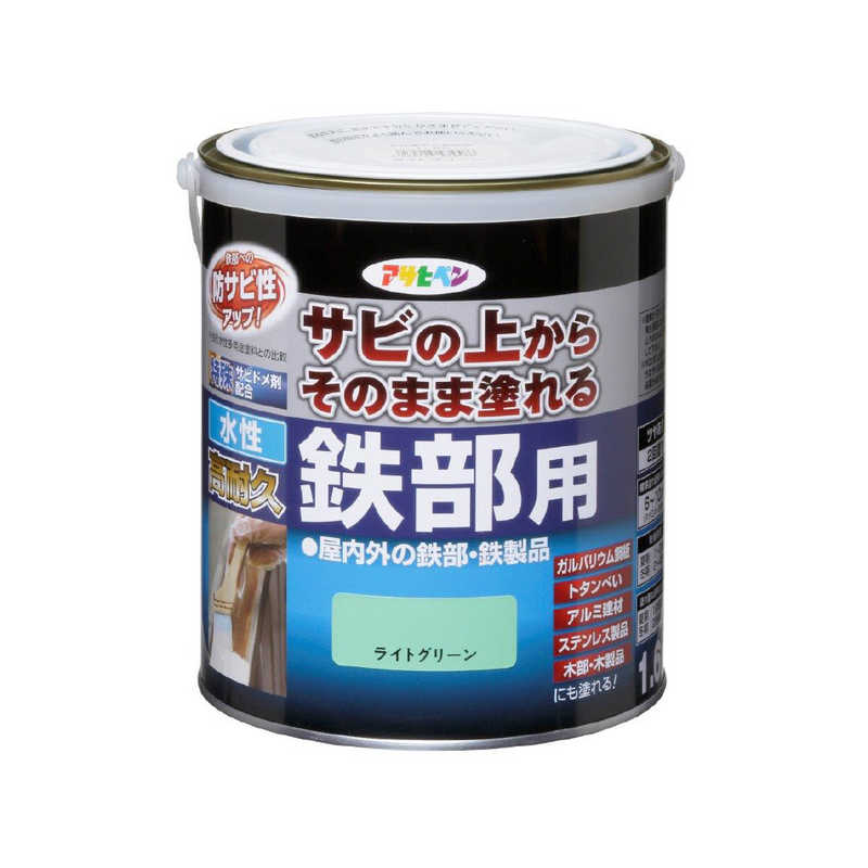 【商品解説】●水性で塗りやすい低臭タイプの鉄部用塗料です。●特殊強力サビドメ剤の効果でサビの上から直接塗れます。（ポロポロと取れるようなサビは取り除く必要があります。）●特殊フッ素樹脂、シリコン架橋システム、紫外線劣化防止剤（HALS）の相...