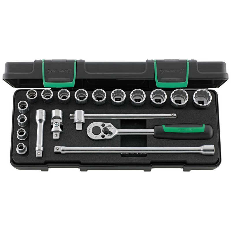 【商品解説】●19pcsの3/8SQソケットレンチセット。●差込角(SQ；inch)：3/8●ケースサイズ(mm)：W322×D134×H57●質量(g)：1698ソケット(十二角)：8・9・10・11・12・13・14・15・16・17・...