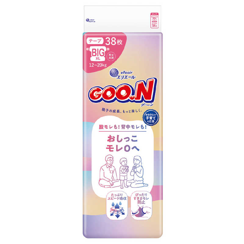 【商品解説】●ママパパをサポート！子育て先まわり設計「おしっこモレ0へ」。●背中と足まわりのギャザーがぴったりフィットしてすきまモレ防止。●吸収ブーストシートがたっぷりのおしっこもパワフル吸収。●エリエール贅沢保湿と同じ保湿成分を配合で肌に...