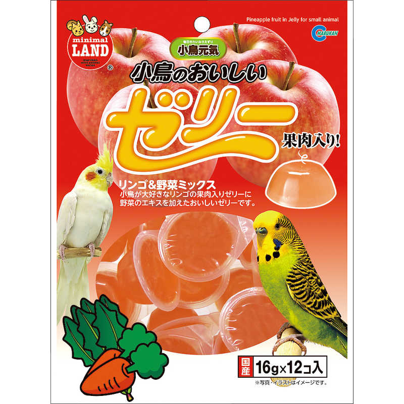 【商品解説】小鳥の大好きな酸味のあるリンゴの果肉と野菜エキスを使ったおいしいゼリーです。【スペック】●型式：（コトリノオイシイゼリー）●JANコード：4906456547747仕様1：(推奨種)鳥(原材料)異性化液糖 ブドウ糖 りんご ほう...