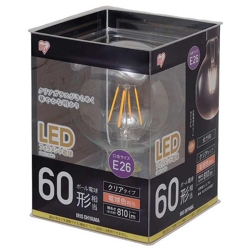 【商品解説】●白熱電球のように全方向に光が広がるLEDフィラメント電球です。●モダンやレトロ調な照明器具に適したインテリアタイプです。●口金サイズはE26口金で、照明器具を替えることなく工事不要でご使用いただけます。●密閉形器具にご使用可能...