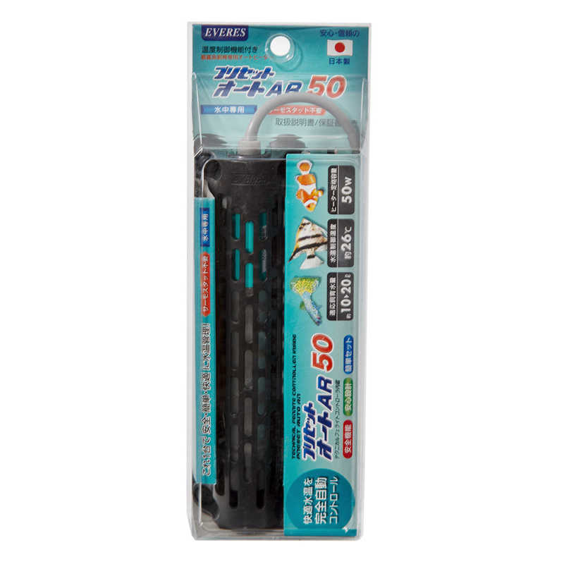 【商品解説】これ1台で安全・簡単・快適に水温管理！ ●商品説明 ●鑑賞魚用のオートヒーターです。電源プラグを差し込むだけで、水温約26℃に自動で制御します。サーモスタットは不要です。●万一の空焚き（空気中での加熱）には安全装置が電源を遮断し...