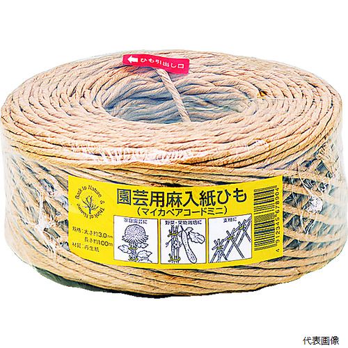【特長】 ●天然資材（麻+再生紙）を使用しています。 【用途】 ●園芸用結束ひも。 ●色：茶 ●標準幅(mm)：3 ●長さ(m)：100 【材質／仕上】 ●麻ひもに再生紙を巻いています 【入数】 ●1巻 他のサイズはこちら 在庫のない商品は...