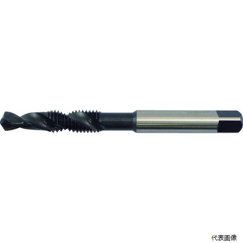 【特長】 ●先端にドリルをもったタイプで、ねじ下穴加工とねじ立て加工を一度に行うものです。 【用途】 ●通り穴加工用。 ●被削材：鉄、合金鋼、軽金属。 【仕様】 ●呼び寸法：M5 ●ピッチ(mm)：0.8 ●全長(mm)：65 ●シャンク径...