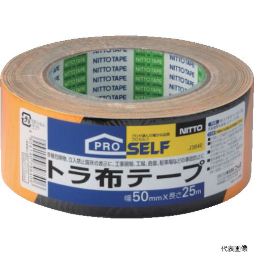 【特長】 ●手で切れる布（スフモス）ベースに、ゴム系粘着剤を塗布したテープです。 【用途】 ●各種危険物・立入禁止個所の表示。 ●工事現場・倉庫、駐車場などの事故防止用途。 【仕様】 ●色：イエロー/ブラック ●幅(mm)：50 ●長さ(m...