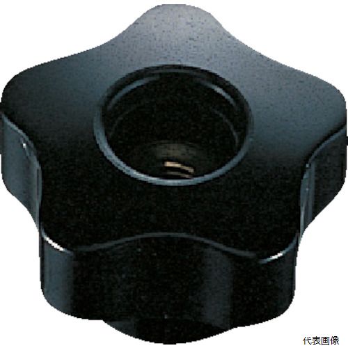 【特長】 ●貫通タップ穴タイプのノブです。 【仕様】 ●外径(mm)：60 ●ノブ高さ(mm)：38 ●ねじ寸法：M12×1.75 ●ねじ深さ(mm)：26 ●耐熱温度(℃)：110 【材質／仕上】 ●ノブ：フェノール樹脂（PF) ●めねじ...