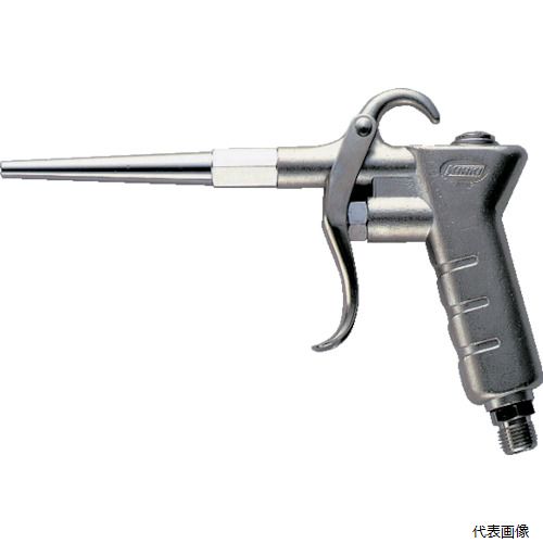 【特長】 ●エアホース接続ニップルは上下両用可能な2WAY方式です。 ●レバー操作で流量の強弱が可能です。 ●ノズルが長いので離れた場所からブローができます。 【仕様】 ●ノズル長(mm)：100 ●ノズル口径(mm)：2 ●ノズル取付口：...