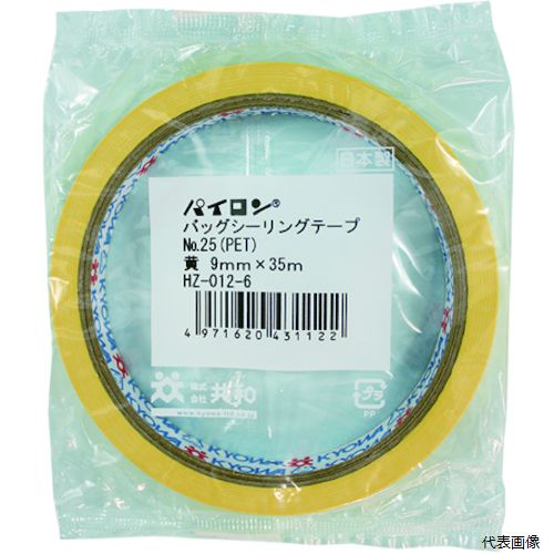 【特長】 ●美しい色調で、水に強く、優れたシーリング性です。 【用途】 ●パン・菓子・野菜・果物の袋の口留めに ●幅(mm)：9 ●色：黄 ●長さ(m)：35 ●厚さ(mm)：0.046 【材質／仕上】 ●基材：PET（ポリエステル） ●粘...