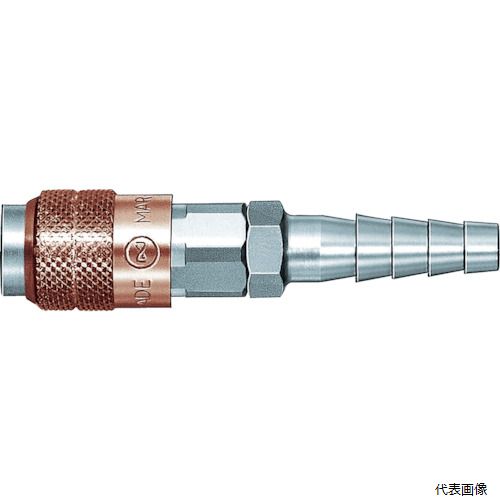【特長】 ●誤接続防止のため、酸素用と燃料ガス用のはめ合いサイズとスリーブ色を変え安全性を追求します。 ●本体はクロムメッキ仕様で耐食性に優れ、プラグには焼き入れを施し耐久性も向上します。 【用途】 ●ゴムホース取付用 【仕様】 ●品名：燃...