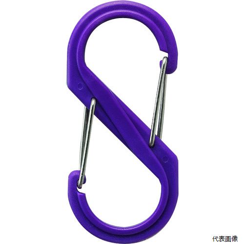 【特長】 ●左右両端のフックが開口するので、片側をベルト通しにかけたまま鍵などを付け外しできます。 【用途】 ●工具・道具や鍵の収納に。 【仕様】 ●色：パープル ●使用荷重(kN)：14.7 ●耐荷重(kg)：15 ●D(mm)：7.3 ...