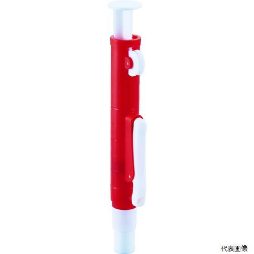【特長】 ●試液の吸引を、ホイールを回転させて素早く簡単に行えます。 ●耐酸・耐アルカリの材質を使用しています。 【用途】 ●ガラス製やプラスチック製など様々な容量のピペットを差し込んで使用します。 ●色：赤 ●適合ピペット：25mlまで ...
