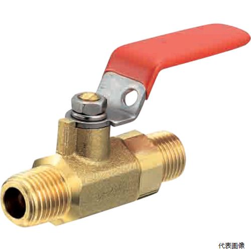 【特長】 ●レバーハンドルタイプの小型ボールバルブです。 【用途】 ●冷温水・油・空気用。 【仕様】 ●全長(mm)：53 ●高さ(mm)：32 ●使用温度範囲(℃)：-20〜80 ●使用流体：冷温水・油・エアー ●接続口径D1：R3/8 ...