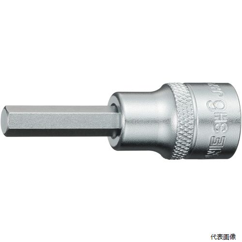 【特長】 ●ラチェットハンドルに差し込んで使用することにより、締め付けが素早く行えます。 【仕様】 ●差込角(mm)：9.5 ●対辺寸法(mm)：6 ●ビット長さ(mm)：25 ●全長(mm)：52 ●対辺(mm)：6 【材質／仕上】 ●構...