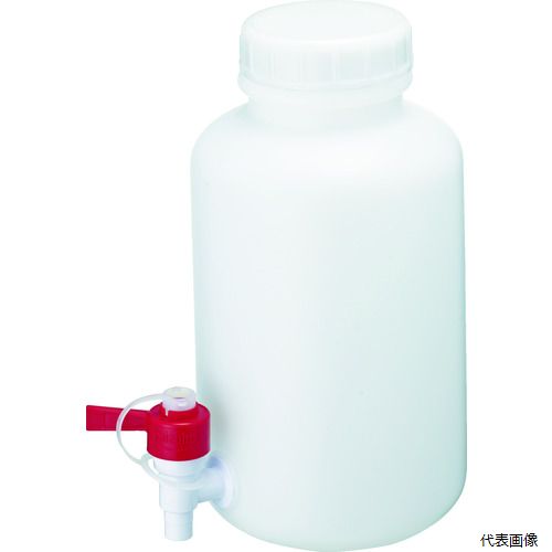 【特長】 ●内容液の取り出しに便利なコック付です。（取り外し不可） 【用途】 ●液体を入れる容器。 【仕様】 ●容量(ml)：5000 ●直径(mm)：260 ●高さ(mm)：325 ●口径(mm)：85 ●中栓：なし ●色：乳白色 ●フタ...