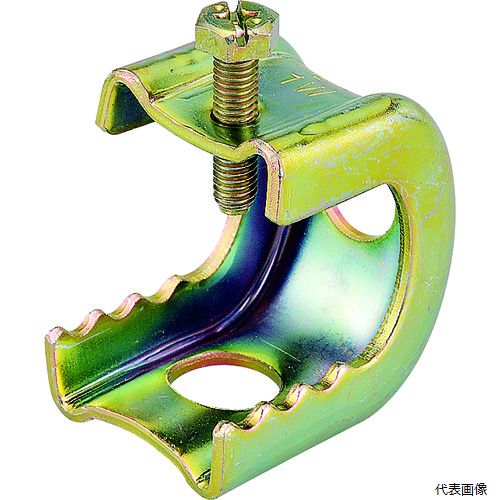 【特長】 ●背面部と底面部の2箇所で任意の角度に電線管を支持できます。 【用途】 ●一般形鋼用管支持金具。 【仕様】 ●適合フランジ厚(mm)：9〜24 ●色：シルバー ●適合フランジ厚：9〜24 ●六角M6×25 【材質／仕上】 ●電気亜...